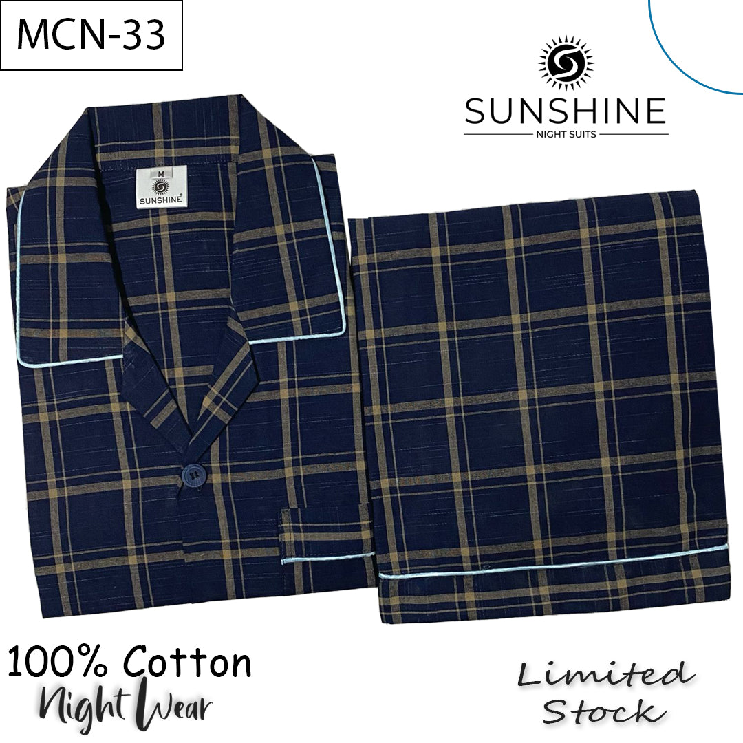 Navy Blue Check 100% Cotton Night Suit – MCN-33 – Sunshine Night Suits